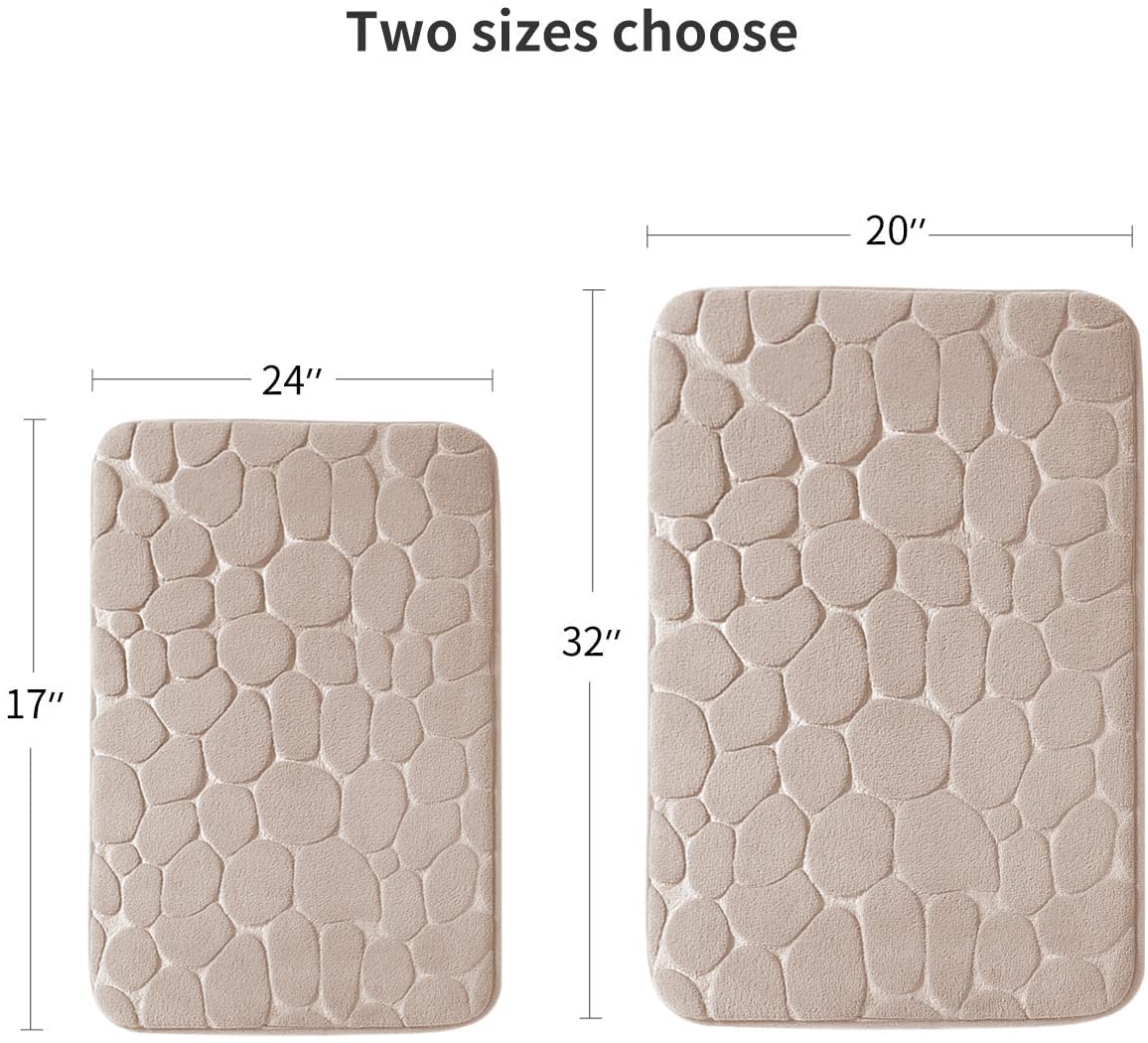 YIHOUSE Memory Foam Bath Mat Cobblestone Bathroom Rugs Super Water Absorbent Bath Mats for Bathroom Machine Washable Bath Rugs(24 x 36,Khaki)