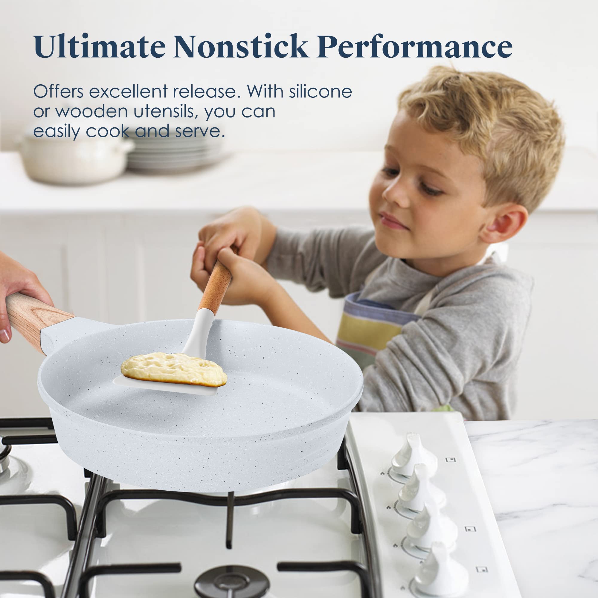 YIIFEEO Pans and Pots Set Nonstick, Granite Cookware Set, Non Stick Induction Cookware sets W/Frying Pans, Saucepan, Saucepot, Utensils, Kitchen Pans for Cooking Set for All Stoves (PFOS, PFOA Free)