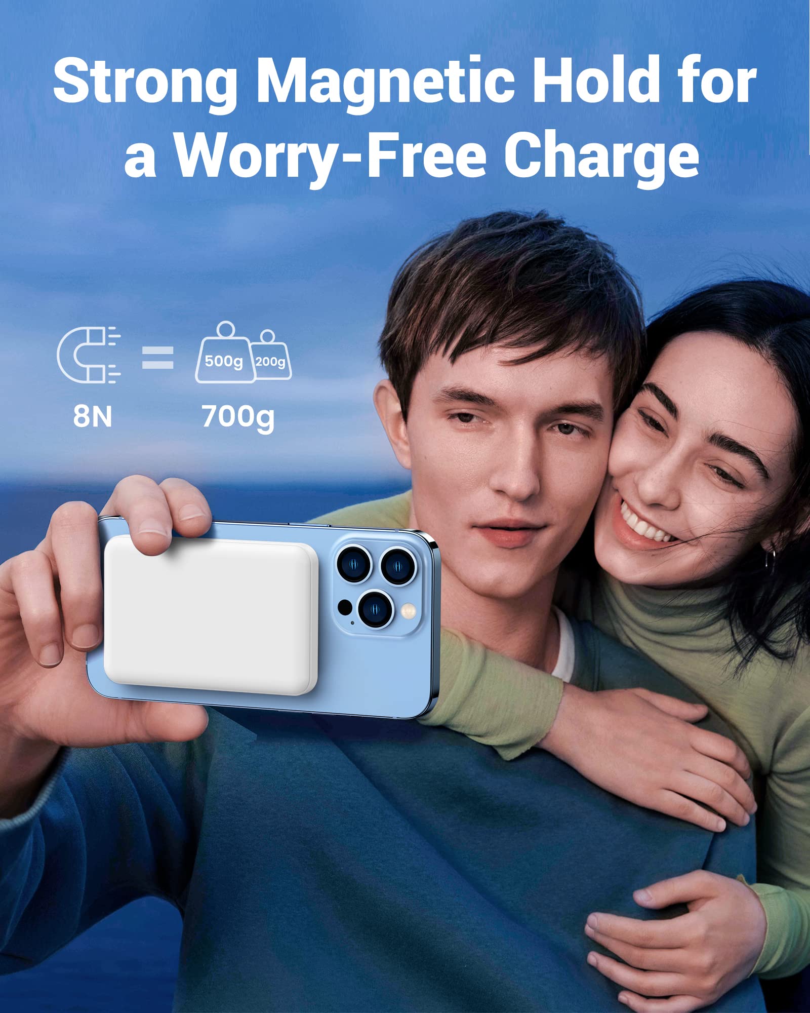 Yiisonger Wireless Power Bank, Slim 10000mAh Magnetic Portable Charger 22.5W PD Fast Charging, Mini Mag-Safe Battery Pack QC3.0 LED Display USB-C Compatible with iPhone 15&14&13&12 Series(White)