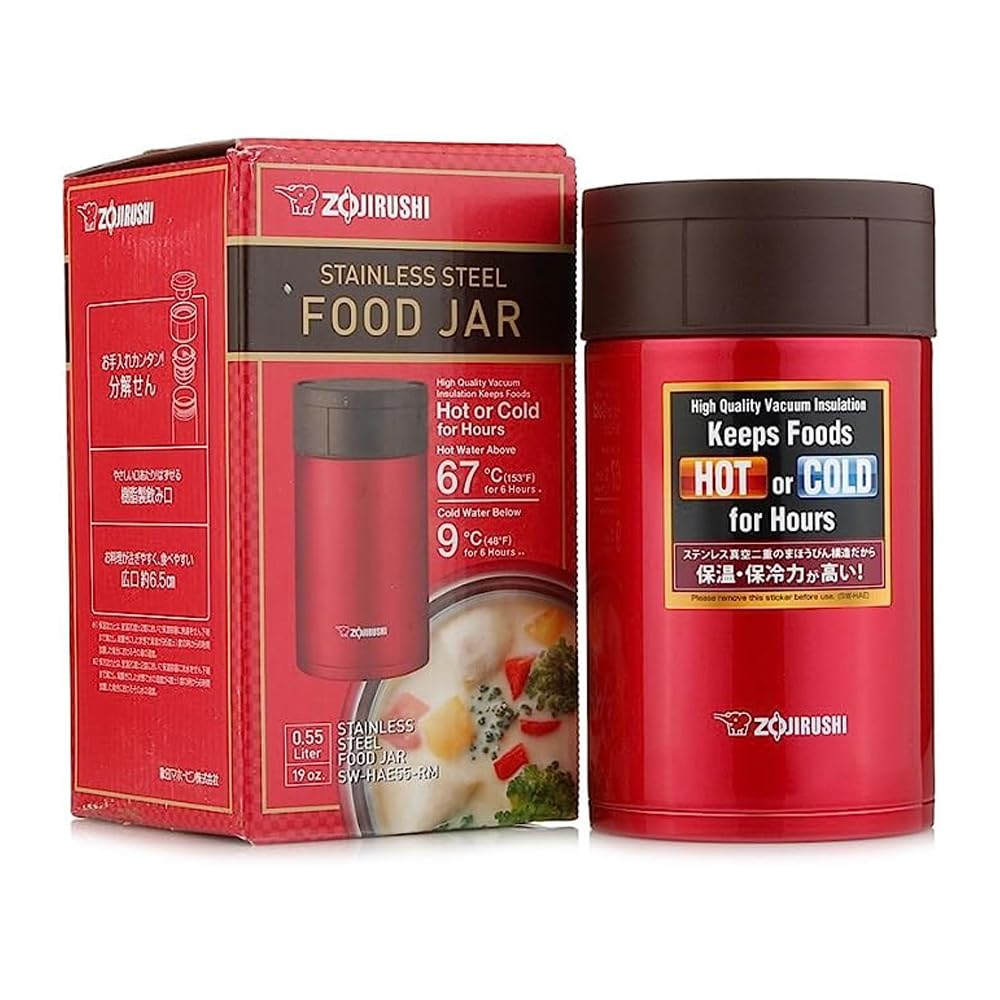 Zojirushi Stainless Steel Food Jar, 19 oz/0.55 L, Metallic Red
