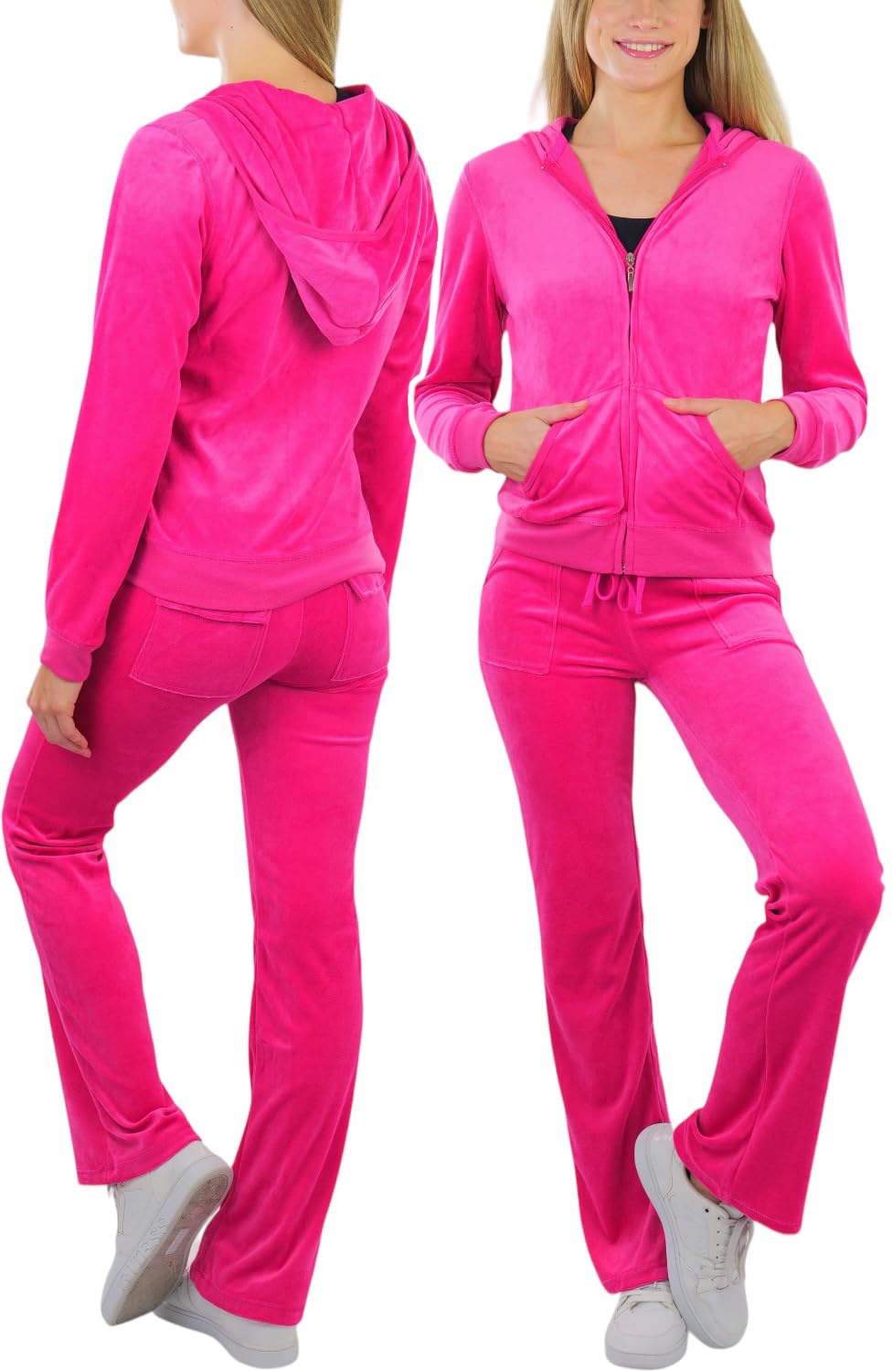ToBeInStyle Women's Velour Tracksuit Jacket and Matching Pants - Fuchsia - 3X