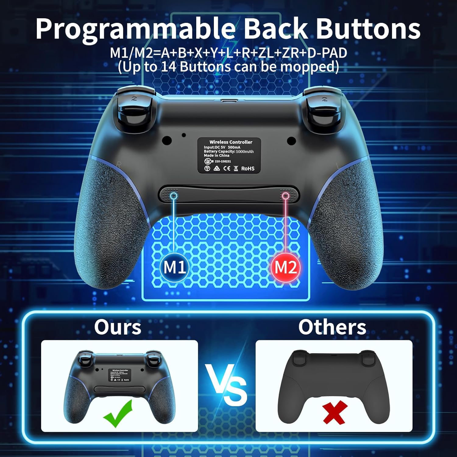 Wireless Controller for P4, Remote Control Compatible with Playstation 4/ Slim/ Pro/ PC, Gaming Controllers with Double Vibration /6-Axis Motion Sensor /Programmable Back Buttons【Upgraded Version】