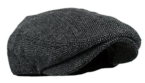 Wonderful Fashion Men's Herringbone Tweed Wool Blend Snap Front Newsboy Hat (DK.Grey, LXL)