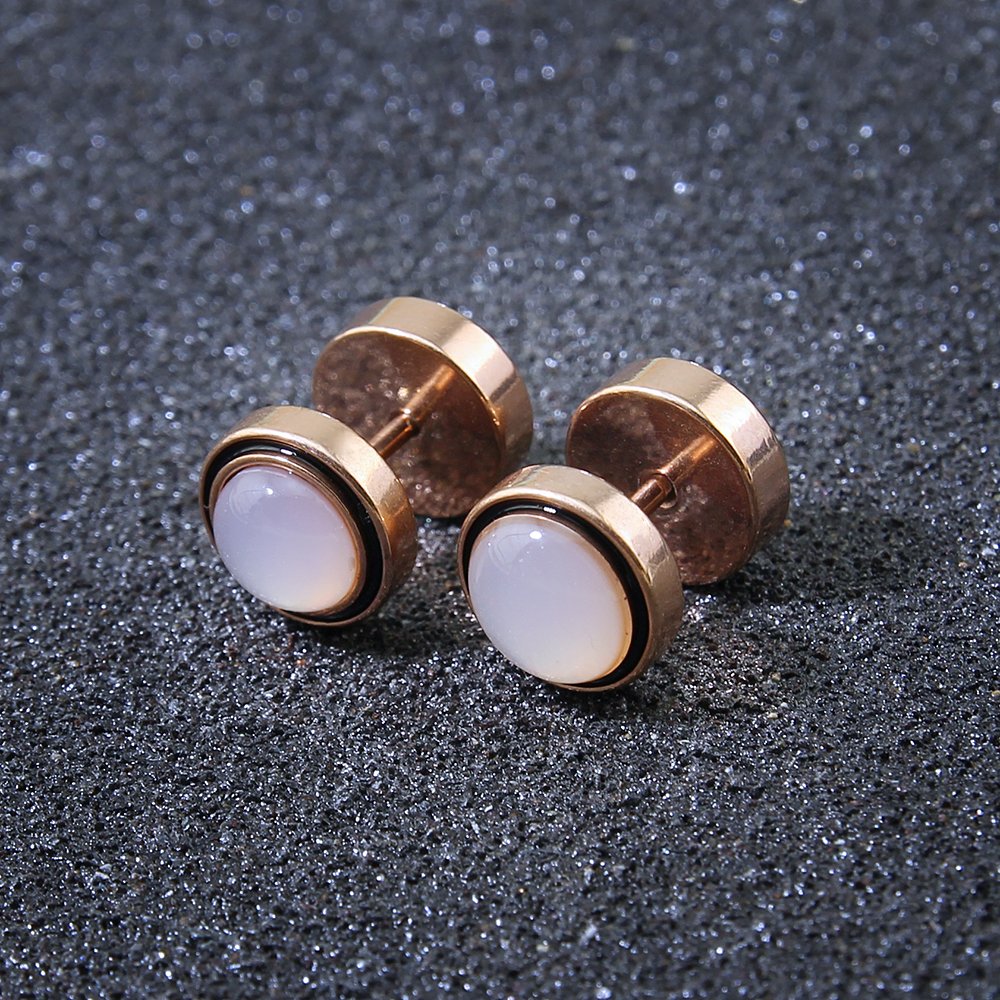 ZS Rose Gold Men Women Stainless Steel Cheater Ear Plugs Gauges Illusion Tunnel Earring Studs (Black)