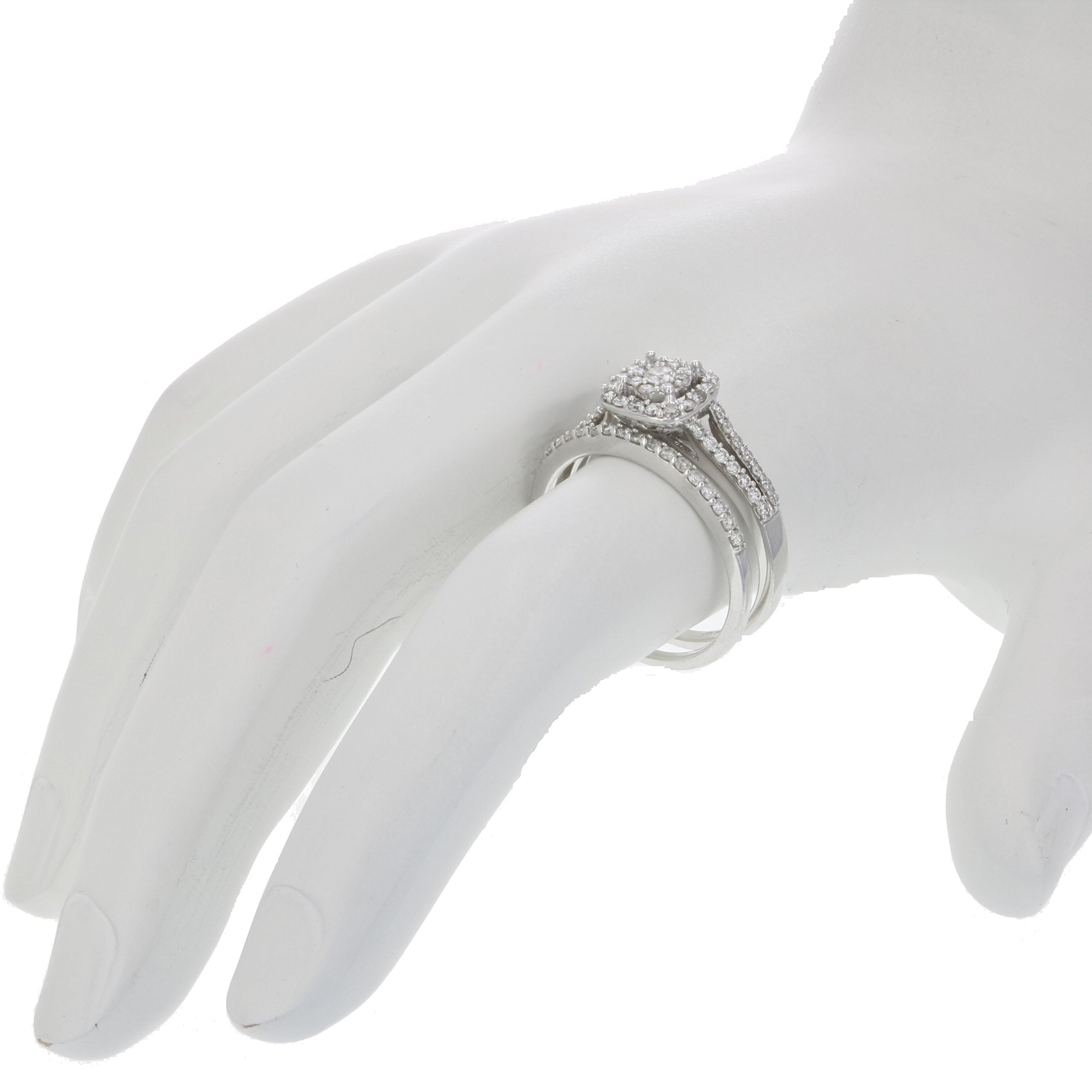VIR JEWELS 1/2 CT Diamond Cluster Cushion Wedding Engagement Ring Set 14K White Gold in Size 7