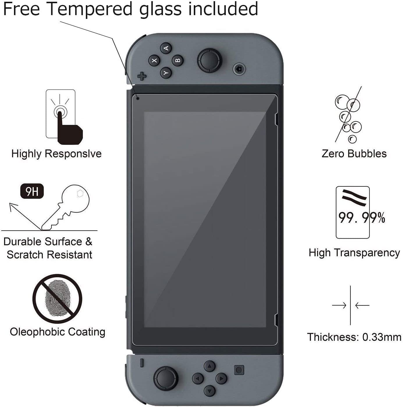Ztotop Case and Tempered Glass Screen Protector for Nintendo Switch, Portable Travel Carrying Case Slim Protective Hard Shell for Switch Console & Controller Accessories (8 Game Holder), Red