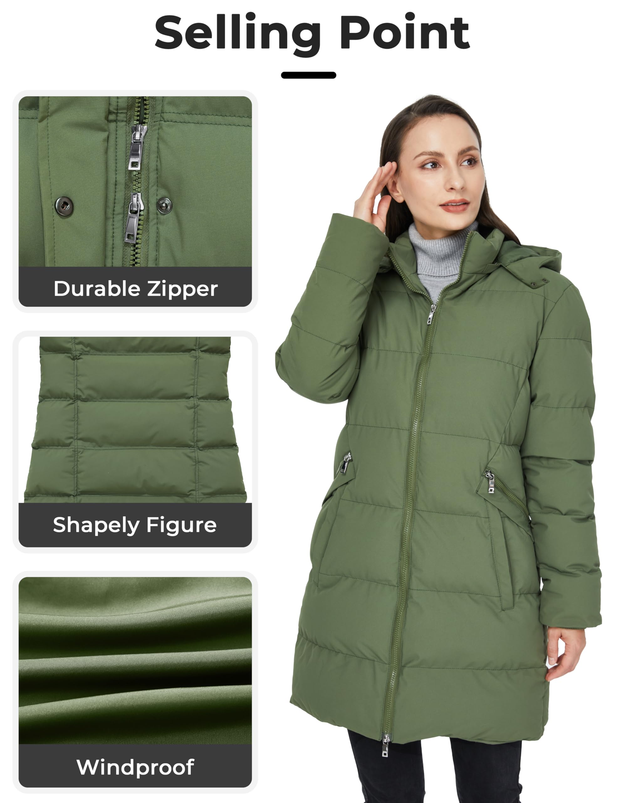 WenVen Women's Winter Long Parka Coat Thicken Outwear Puffer Full-Zip Jacket (Army green,L)