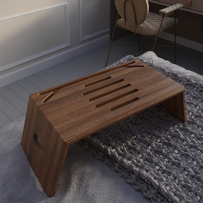 Wooden Foldable Laptop Stand, Portable Lap Desk, Laptop Bed Tray, Breakfast Serving Tray, Multifunctional Stand, Work from Home Gift for him (Light Wood)