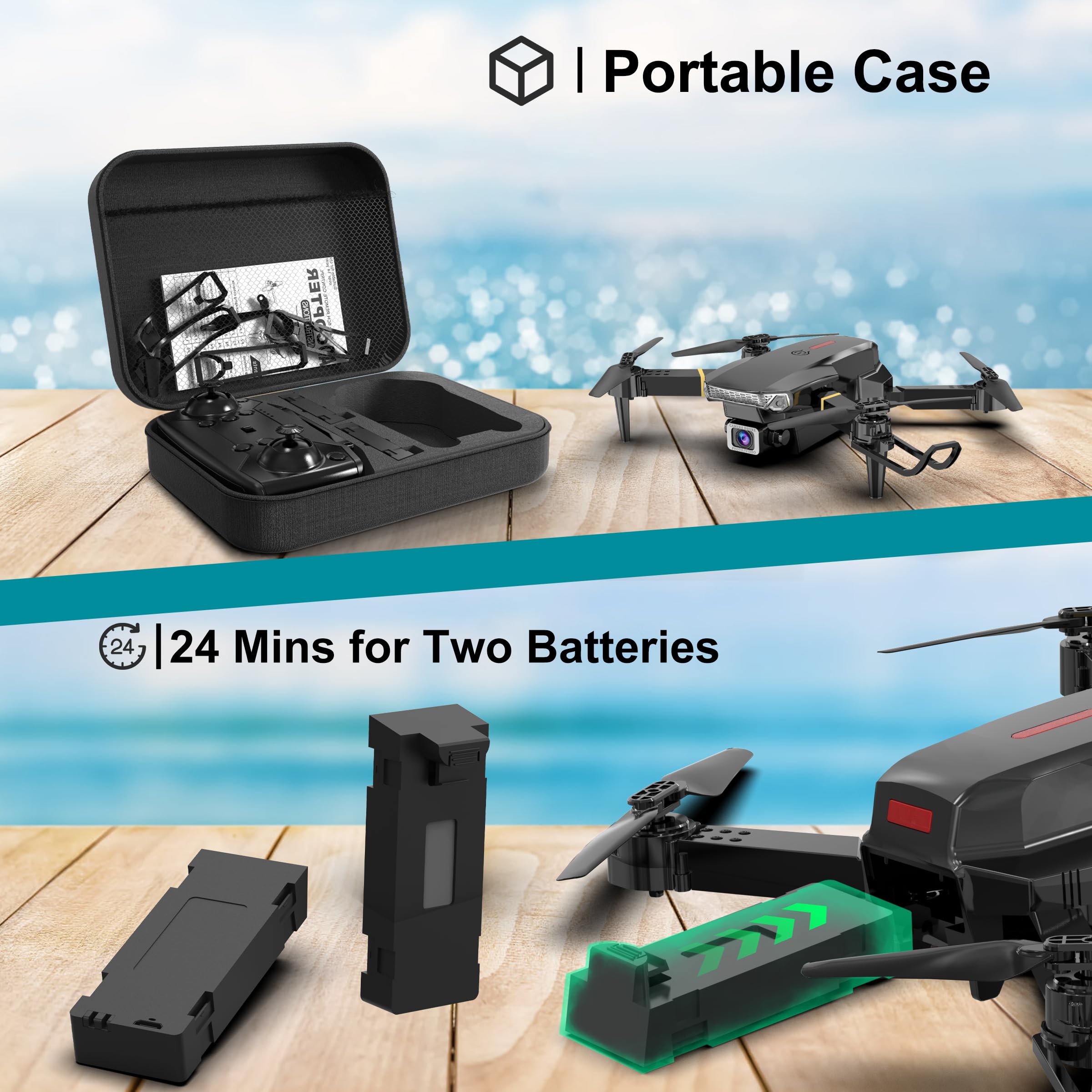 Wipkviey Drone with Camera, 1080P FPV Drone for Adults/Kids, T27 Foldable RC Drone with 3D Flips/Altitude Hold/Gesture Selfie/Waypoint Flight, 2 Batteries and Case, Gifts for Boys/Girls Beginners