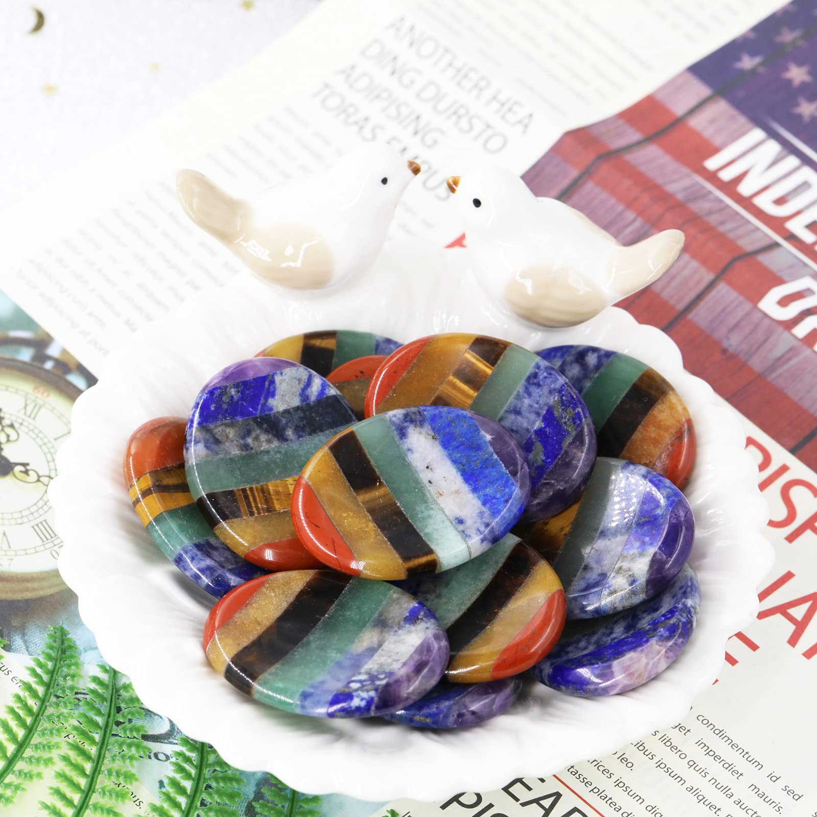 Thumb Worry Stone 1.7", Worry Stone for Anxiety, Chakra Worry Stone 7 Chakra Healing Crystals Oval Shaped Palm Stone Meditation Crystal for Reiki Balancing(1PC)