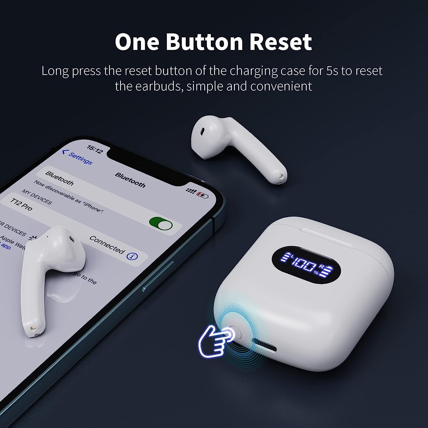 Wireless Earbuds, Bluetooth 5.3 Earbuds 36H Playtime with LED Power Display Charging Case Premium Sound Wireless Headphones Built-in Mic Crystal-Clear Calls Earphones for Sport and Working