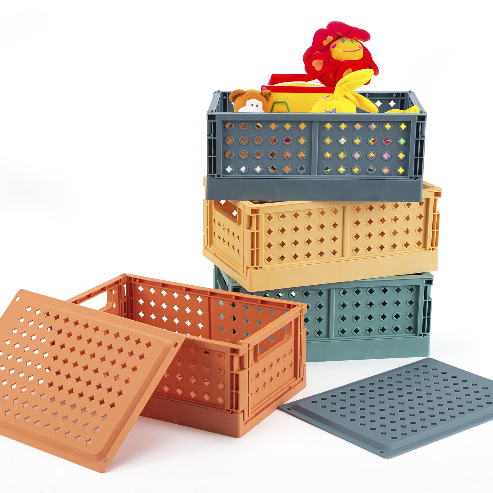 Viristae 4 Pack Pastel Crates Mini Crates Plastic Crate for Storage Collapsible Crate Stackable Folding Storage Crates Plastic for Classroom Bedroom Bathroom Office Desk Shelf Organizing