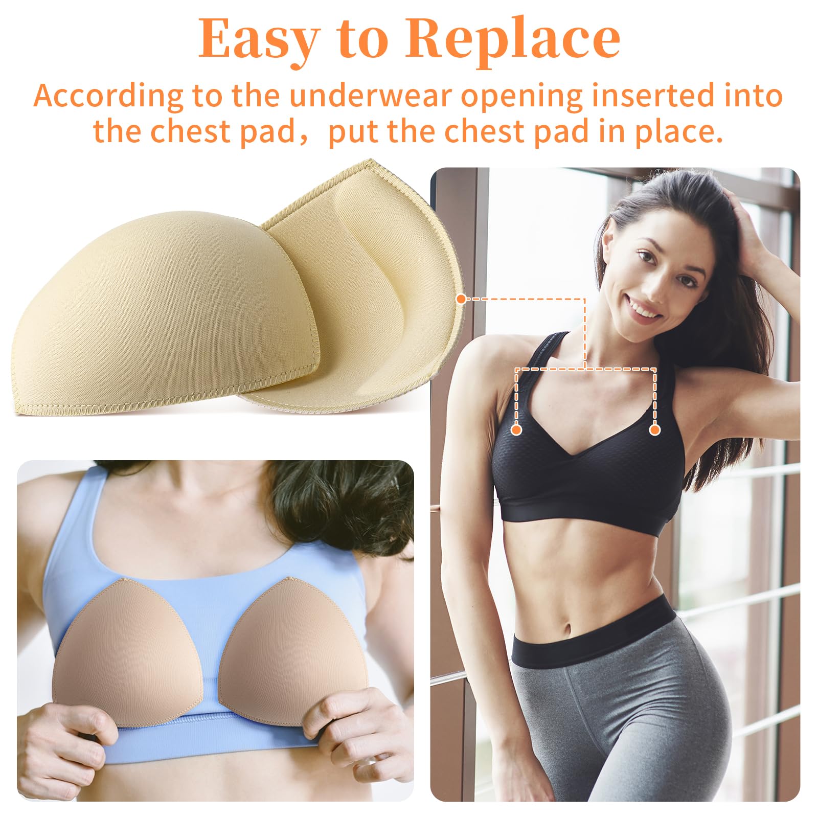 WLLHYF Bra Pads Insert 2 Pairs Triangle Breathable Breast Padding Skin Color Soft Sewn Pad for Women Girls Bra Any Cup Cover (Large)