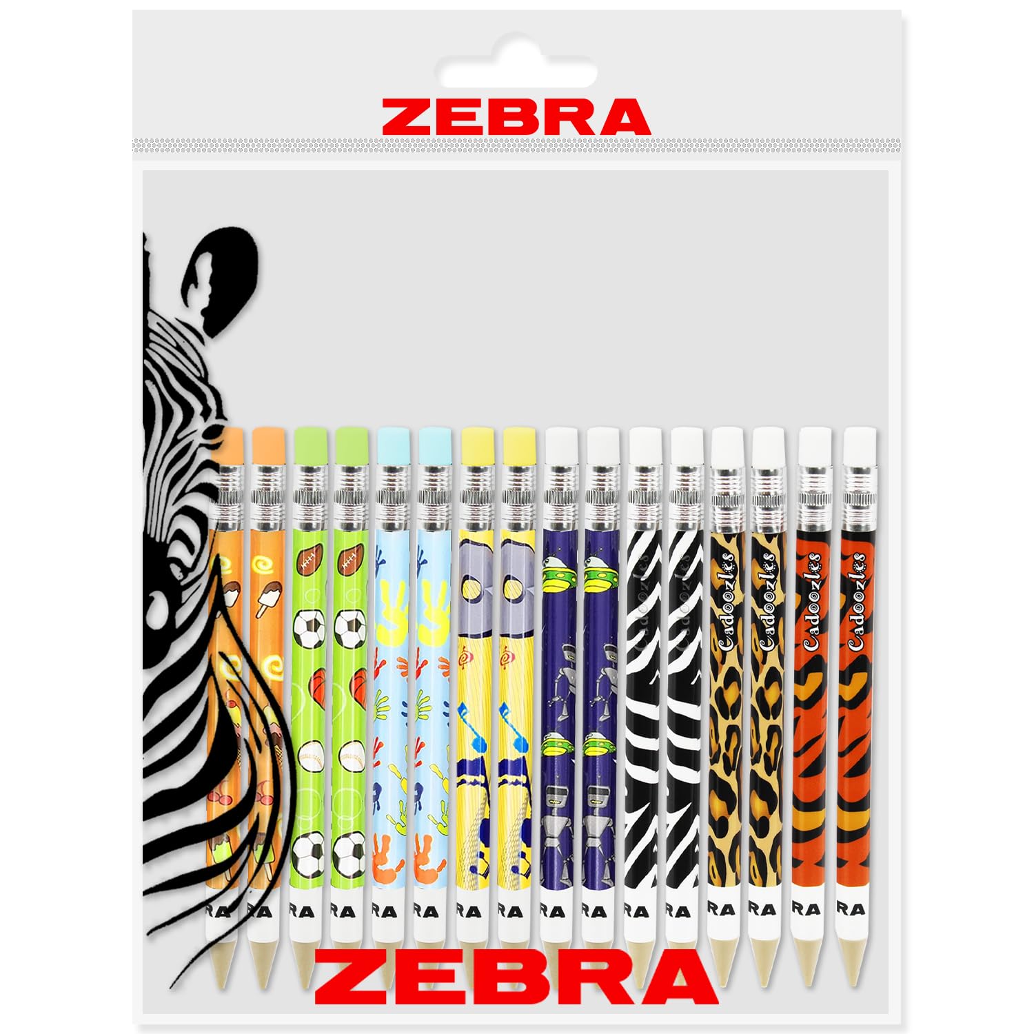 Zebra Cadoozle Mini Mechanical Pencil - 0.7mm Lead - 2 of Each Barrel - Pack of 16 - In Zebra Packaging