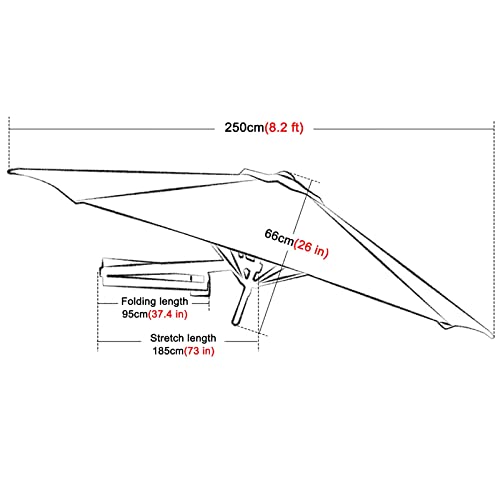 WooDeY Wall Mounted - 8ft/250cm Outdoor Garden Balcony Tilting Sunshade Umbrella Adjustable Pole