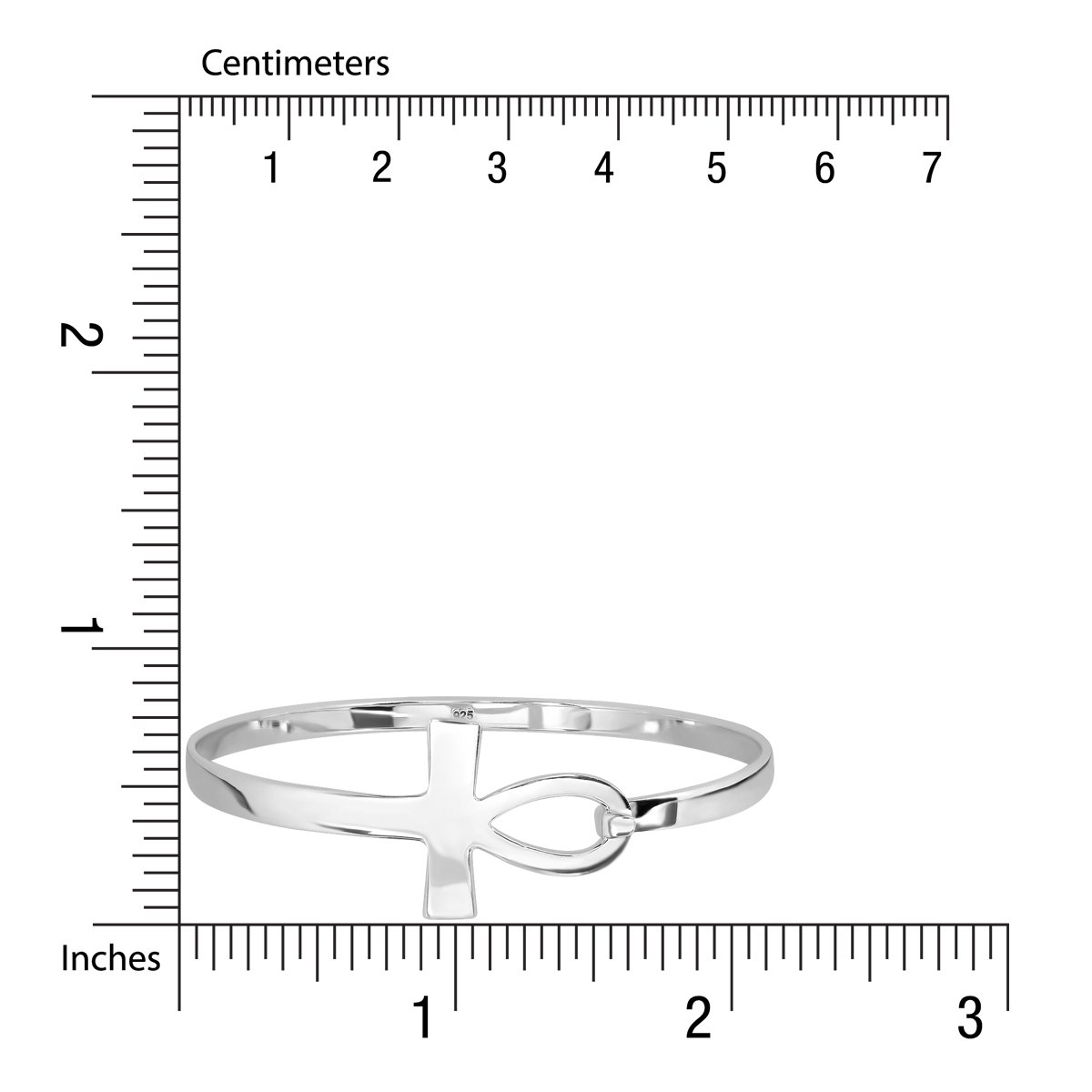 WithLoveSilver Sterling Silver 925 Ankh Cross Key of Life Bangle Bracelet