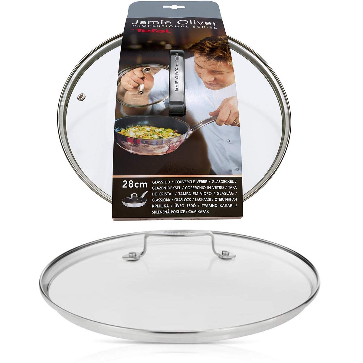 WMF Premium Induction Pan Set 3 Pieces 24 + 28 cm Non-Stick Pan + Jamie Oliver Glass Lid 28 cm for Gentle Roasting, Induction Cooker, Cromargan Stainless Steel, Ergonomic Plastic Handle