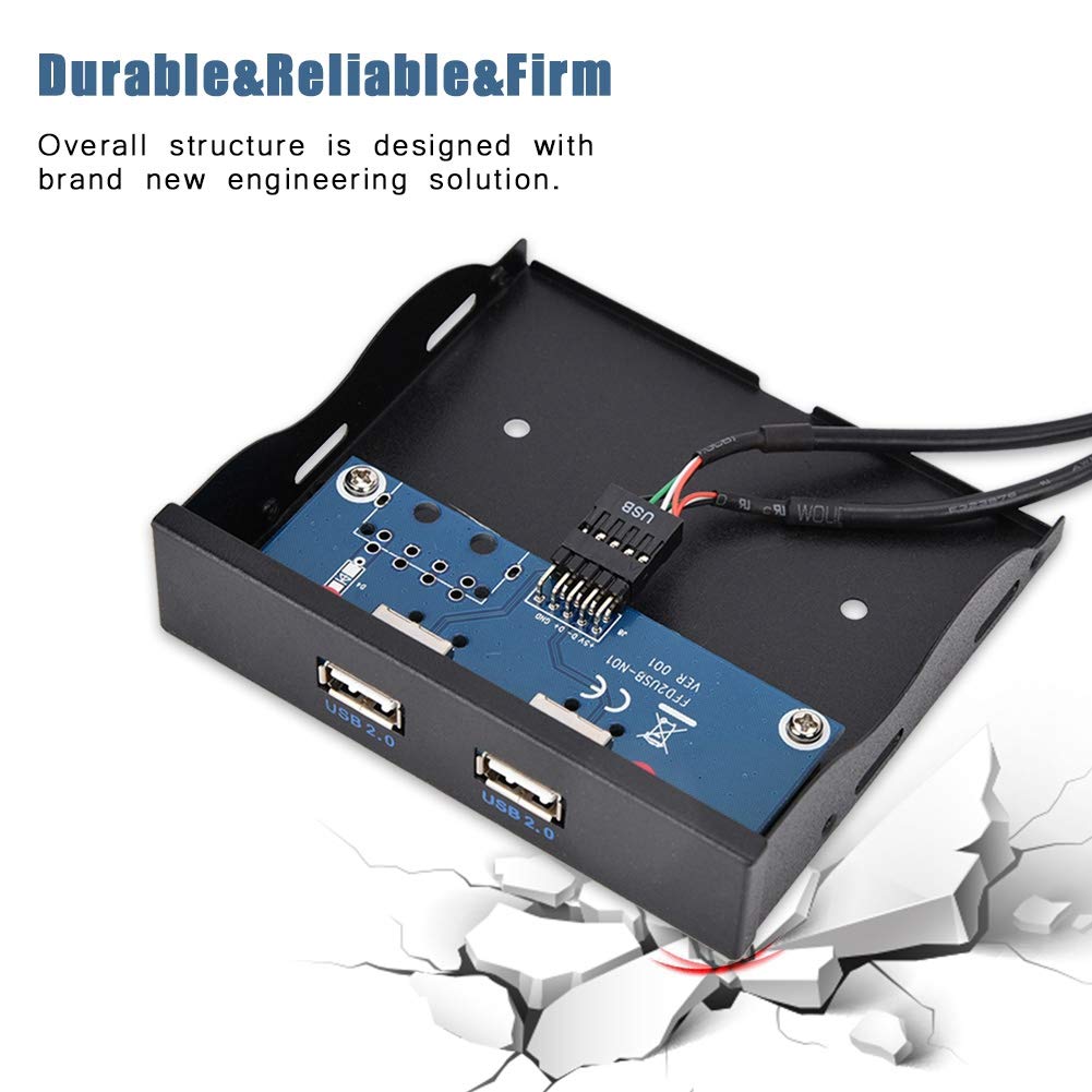 USB 2.0 Floppy Drive Front Panel,3.5 Inch USB2.0 2 Port 9-Pin Tinned Copper Wire Front Panel,Strict Accord with The Size of The Floppy Drive Interface