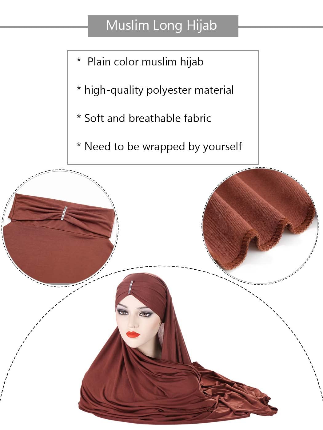 Woeoe Women Muslim Head Wrap Plain Color One Piece Muslim Hijab Soft Breathable Long Head Scarf