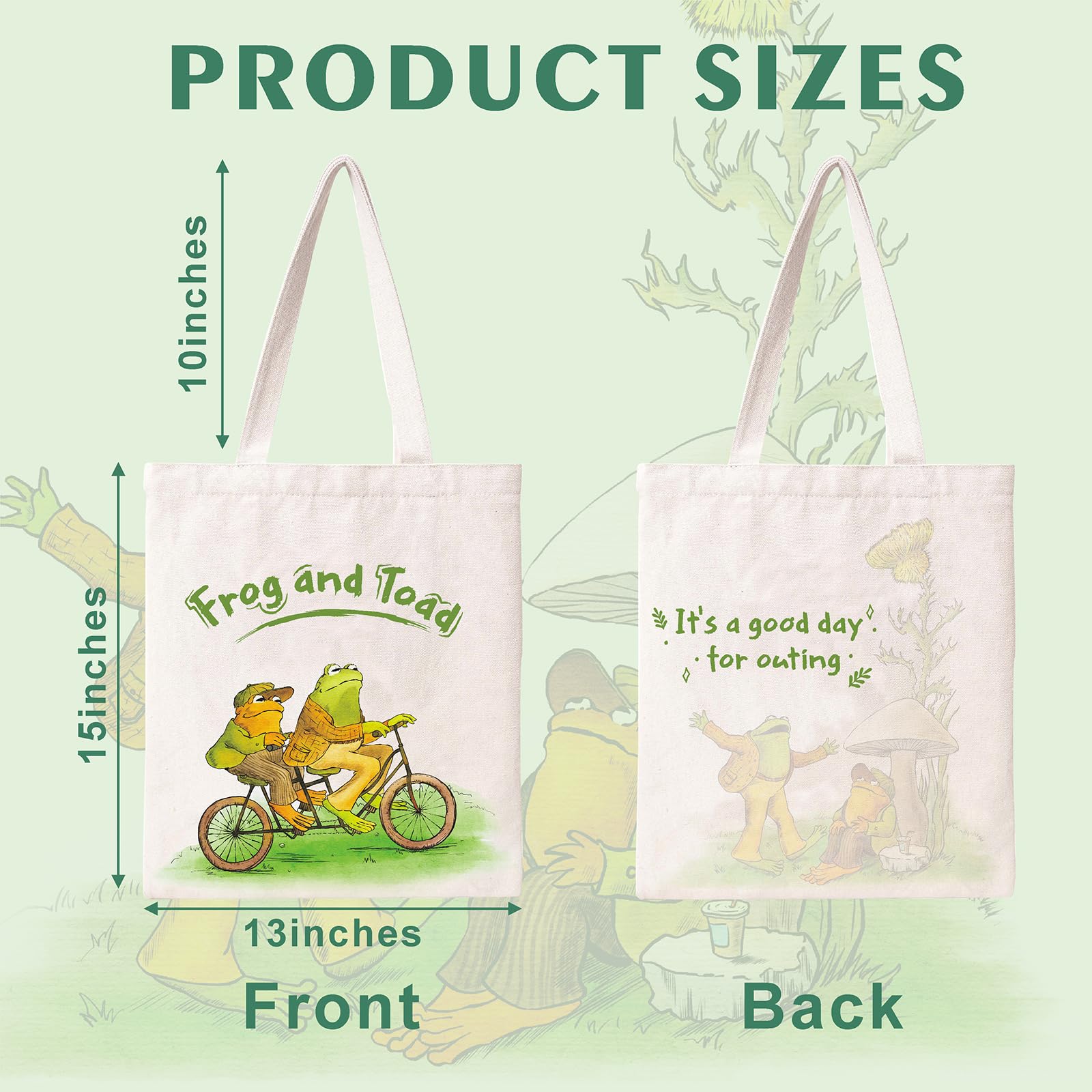 THEYGE Funny Frog Tote Bag Cute Frog and Toad Canvas Bag for Women Gift Cotton Canvas Tote Bag with Pocket Reusable Grocery Bag Beach Shopping Shoulder Bag