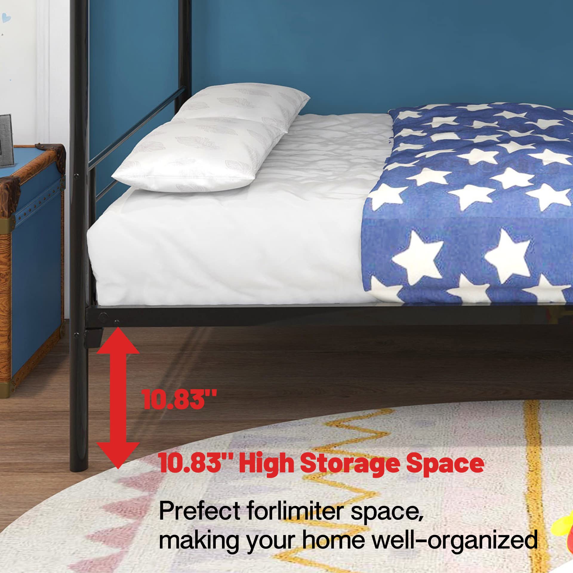ZEROFEEL Upgraded Twin Over Twin Bunk Bed Frame, 400LBS~600LBS Weight Capacity Heavy Duty Bunk Bed, Upgraded Metal Bunk Beds for Adults Teens Children, Easy to Assemble (Black)