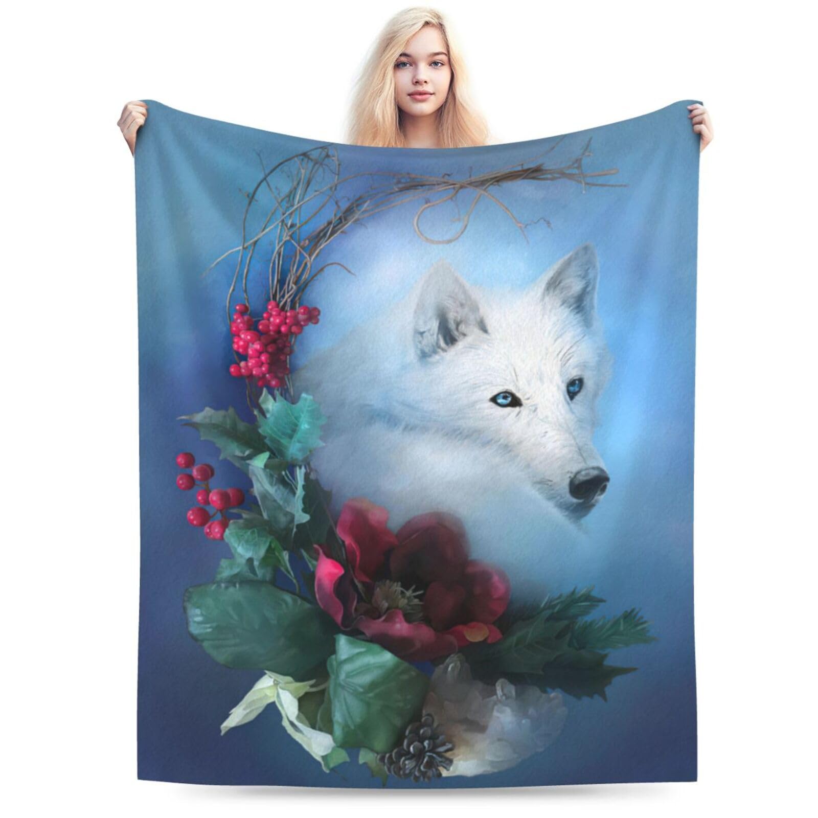 Wolf Blanket Decorative for Adults and Kids Design Pretty Art Gift Home Decorative Living Room Sofa Hug Plush Soft Beding Nap Cozy Blanket2 50"x40"