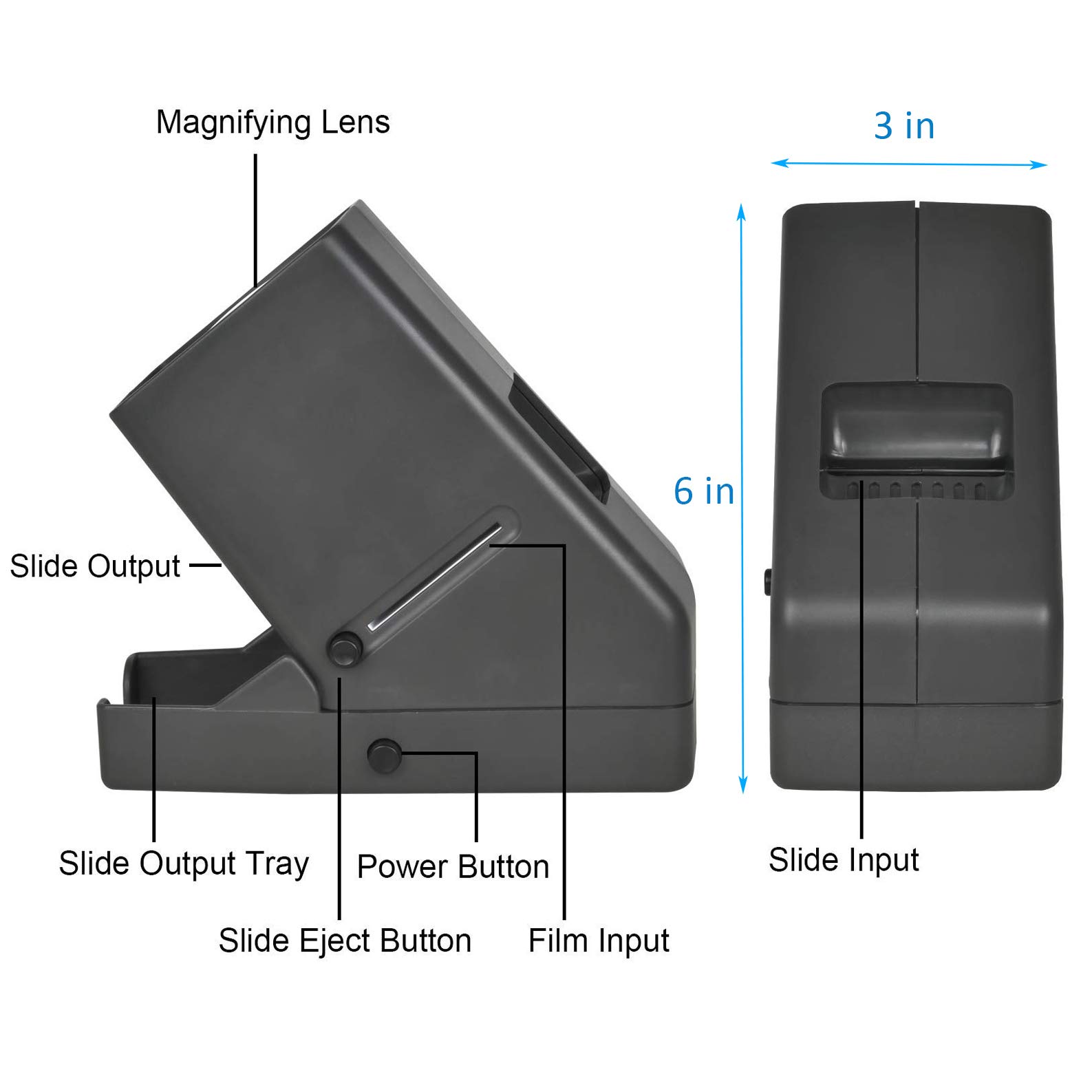 USB Powered 35mm Negative Slide Film Viewer, Old Slides Scanner Portable LED Lighted Negative Viewing β 3X Magnification, Handheld Projector Suit for 2 Γ 2 Slides