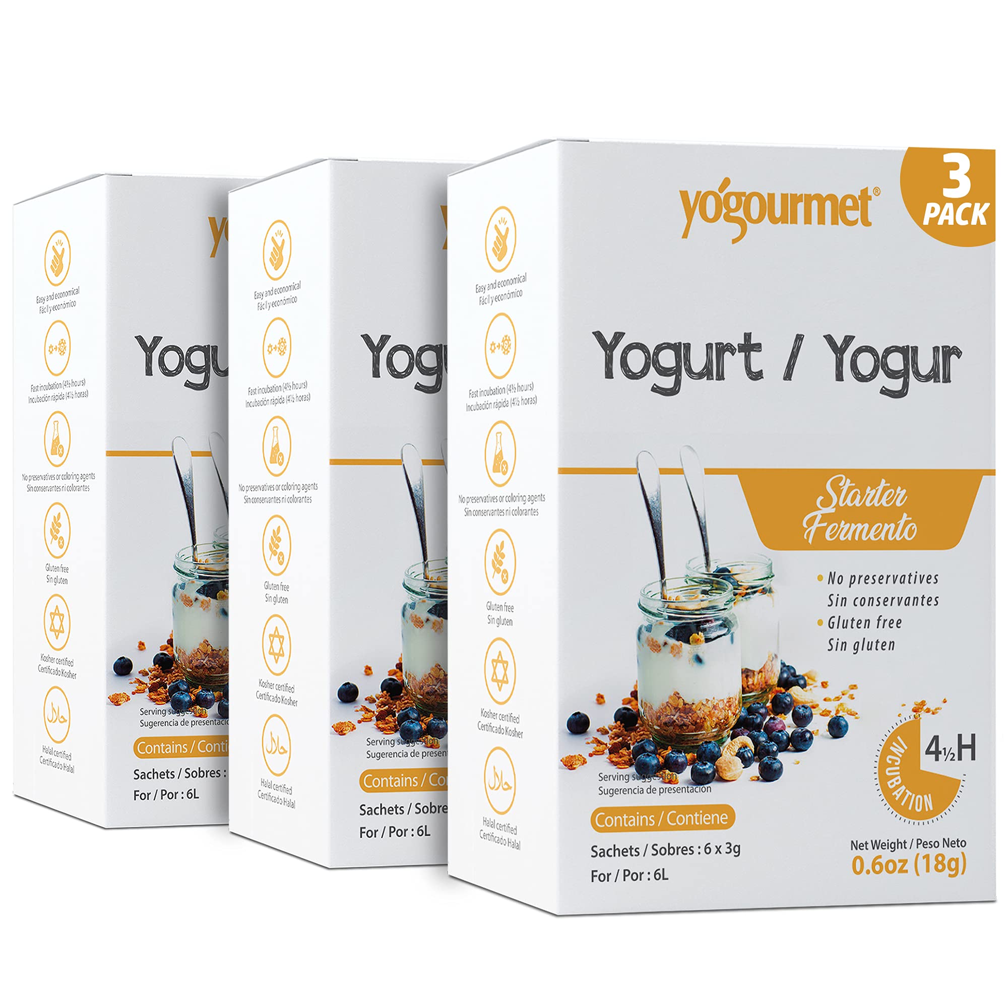 Yo Gourmet Freeze Dried Yogurt Starter - 1 Box Containing 6 Each 5 Gram Packets - PACK OF 3