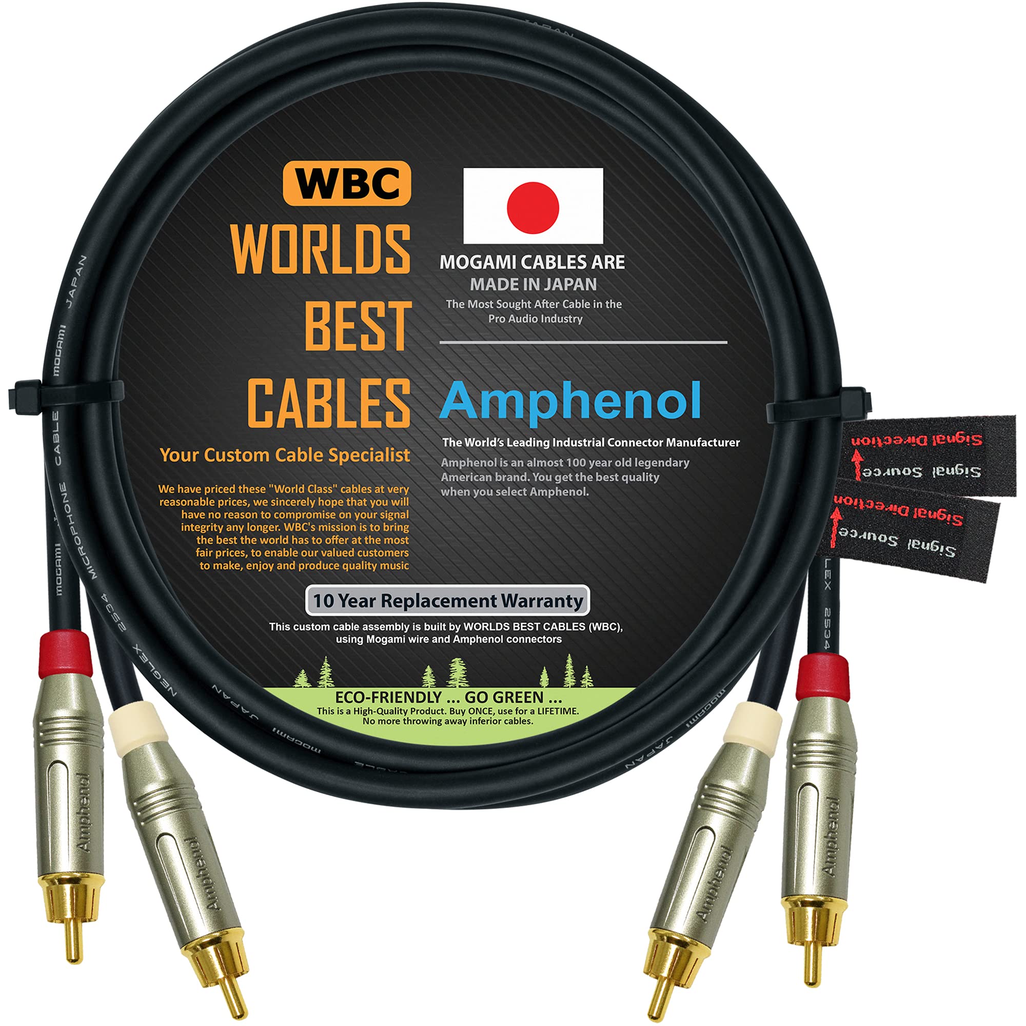 WORLDS BEST CABLES 3.5 Foot β Directional Quad High-Definition Audio Interconnect Cable Pair CUSTOM MADE using Mogami 2534 wire and Amphenol ACPR Die-Cast, Gold Plated RCA Connectors
