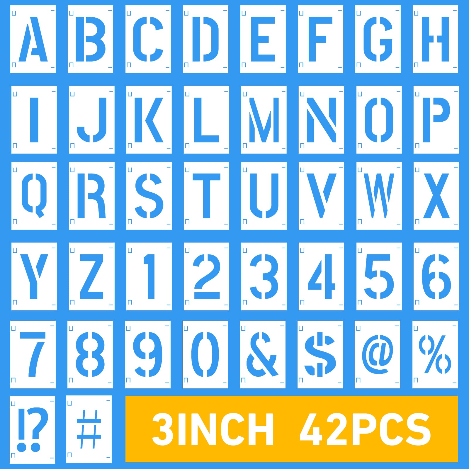 UCEC 3 Inch Letter Stencils Symbol Number Stencil, 42PCS Reusable Alphabet Letter Stencils Interlocking Stencil Kit, Plastic Art Craft Stencils Letters, Number Stencil Kit for Christmas Decorations