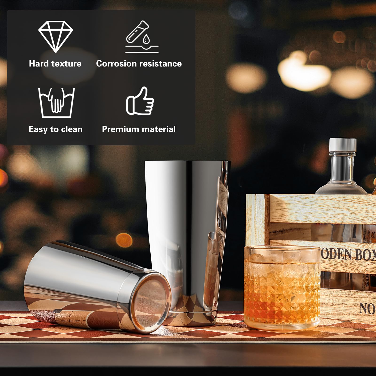 WOTOR Boston Cocktail Shaker Set, 18 oz & 28 oz Stainless Steel Weighted Shaker Tins, Metal Martini Shaker Drink Mixer for Bartending, professional Bar Tools for Bartender (Sliver)