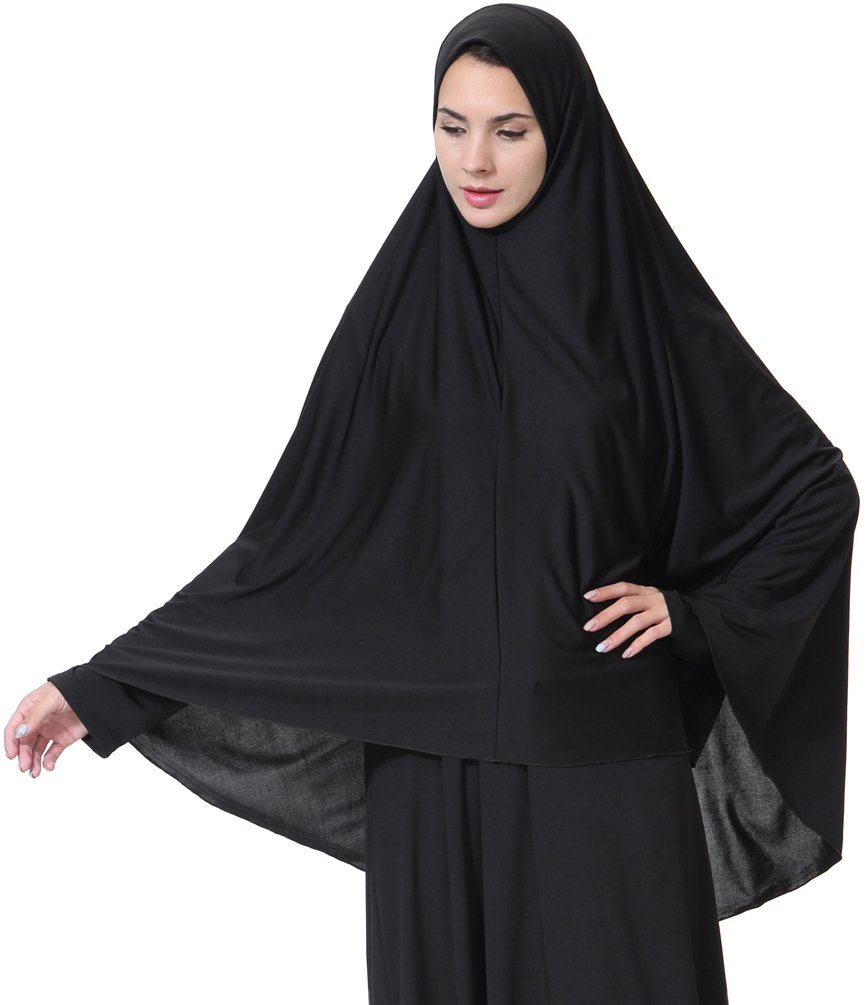 Women's Elegant Modest Muslim Islamic Ramadan Soft Lightweight Jersey Hijab Long Scarf, Black, M