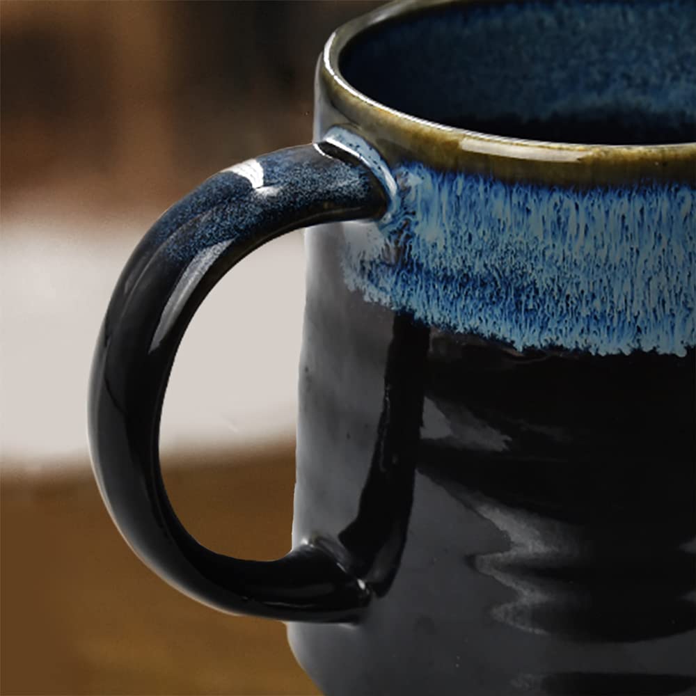 wewlink Large Ceramic Coffee Mug, Pottery Mug,Tea Cup for Office and Home,Handmade Pottery Coffee Mugs,16.5 Oz,Dishwasher and Microwave Safe,kiln altered glaze craft (Sky Blue)