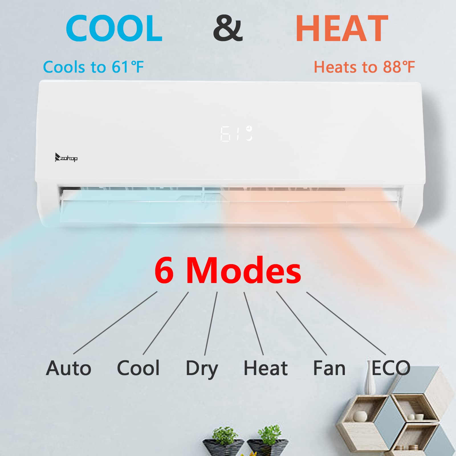 Winado 9,000 BTU Mini Split Air Conditioner Inverter, 19 SEER 115V Energy Saving Split-System AC w/Pre-Charged Condenser, Heat Pump, WIFI Remote Control, Installation Kit, Cools Up to 450 Sq. Ft.