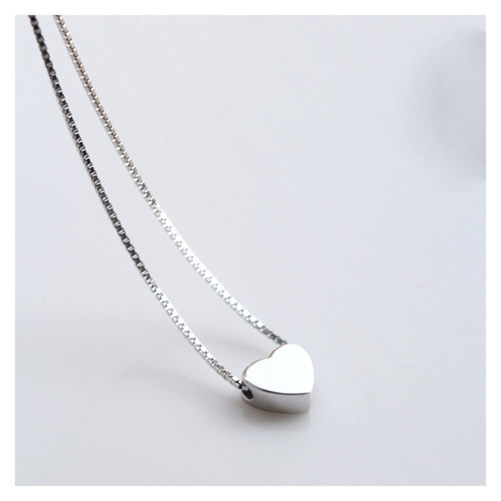 WRISTCHIE 925 Sterling Silver Tiny Minimalism Floating Heart Necklace 17.5" (Silver) (Box Chain)