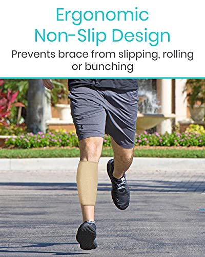 Vive Calf Brace - Adjustable Shin Splint Support - Lower Leg Compression Wrap Increases Circulation, Reduces Muscle Swelling - Calf Sleeve for Men and Women - Pain Relief (Beige)
