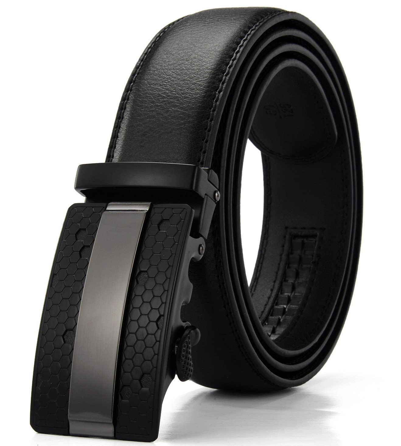 X Xhtang Men's Ratchet Belt Genuine Leather Slide Belts Adjustable From 36" to 43" Waist For Men 1 3/8 Inches Wide Black