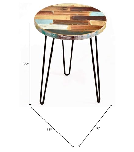 WELLAND Side Table Reclaimed Wood, Round Hairpin Leg End Table, Night Stand, Recycled Boat Wood, 20" Tall