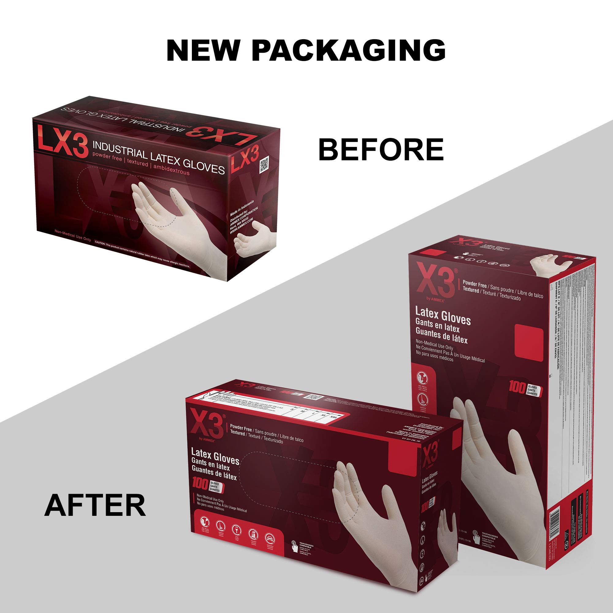 X3 Industrial Ivory Latex Gloves, Case of 1000, 3 Mil, Size Medium, Powder Free, Textured, Disposable, LX344100