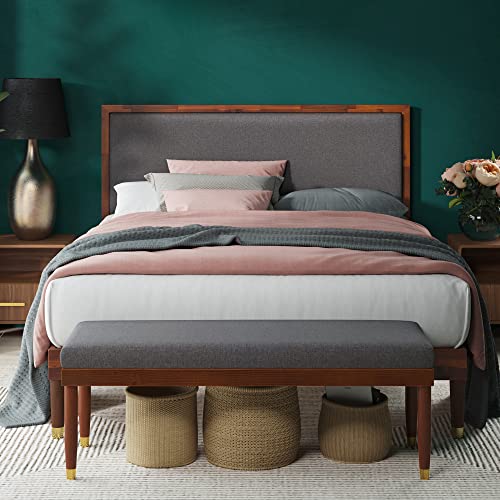 ZINUS Raymond Wood Platform Bed Frame with Adjustable Upholstered Headboard / Solid Wood Foundation / Wood Slat Support / No Box Spring Needed / Easy Assembly, Queen