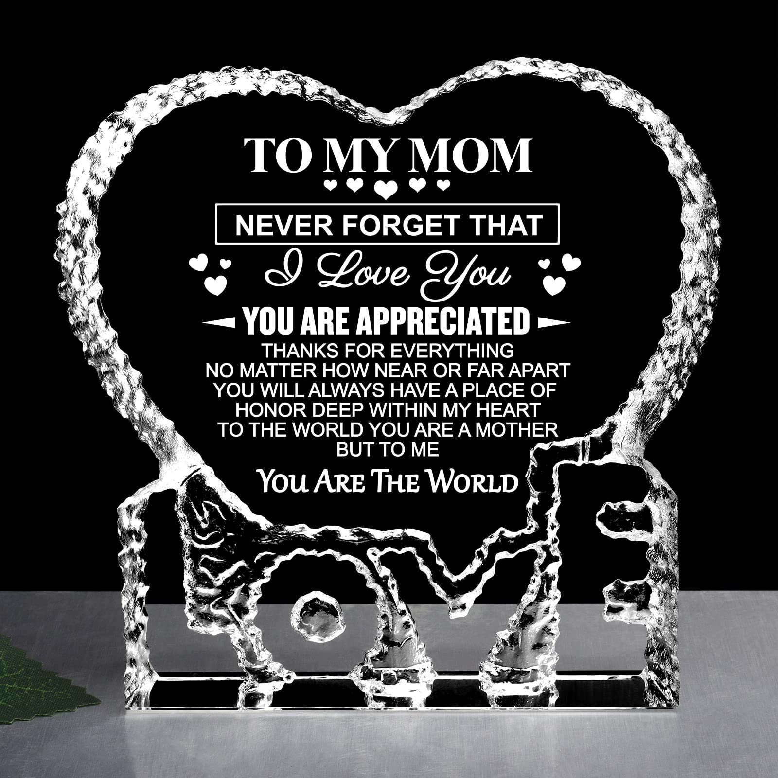 ZHSHWAT Gifts for Mom, K9 Crystal Keepsake Gift from Daughter Son for Mom, Mothers Day Christmas Anniversary Birthday Gifts for Mom