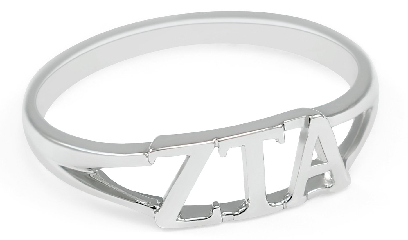 The Collegiate Standard Sterling Silver Zeta Tau Alpha ring with cut-out letters size 7