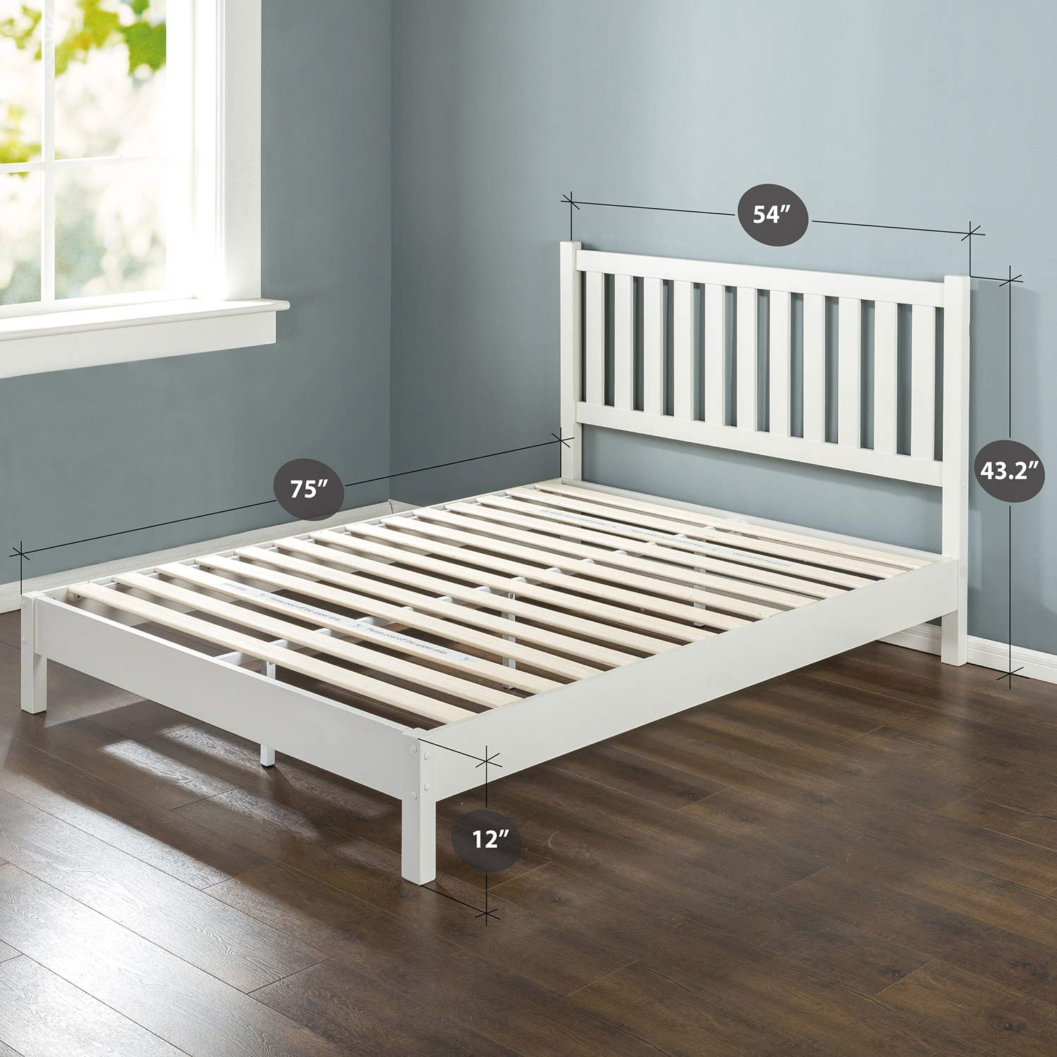 ZINUS Wen Wood Deluxe Platform Bed Frame with Headboard, Solid Wood Foundation, Wood Slat Support, No Box Spring Needed, Easy Assembly, Full