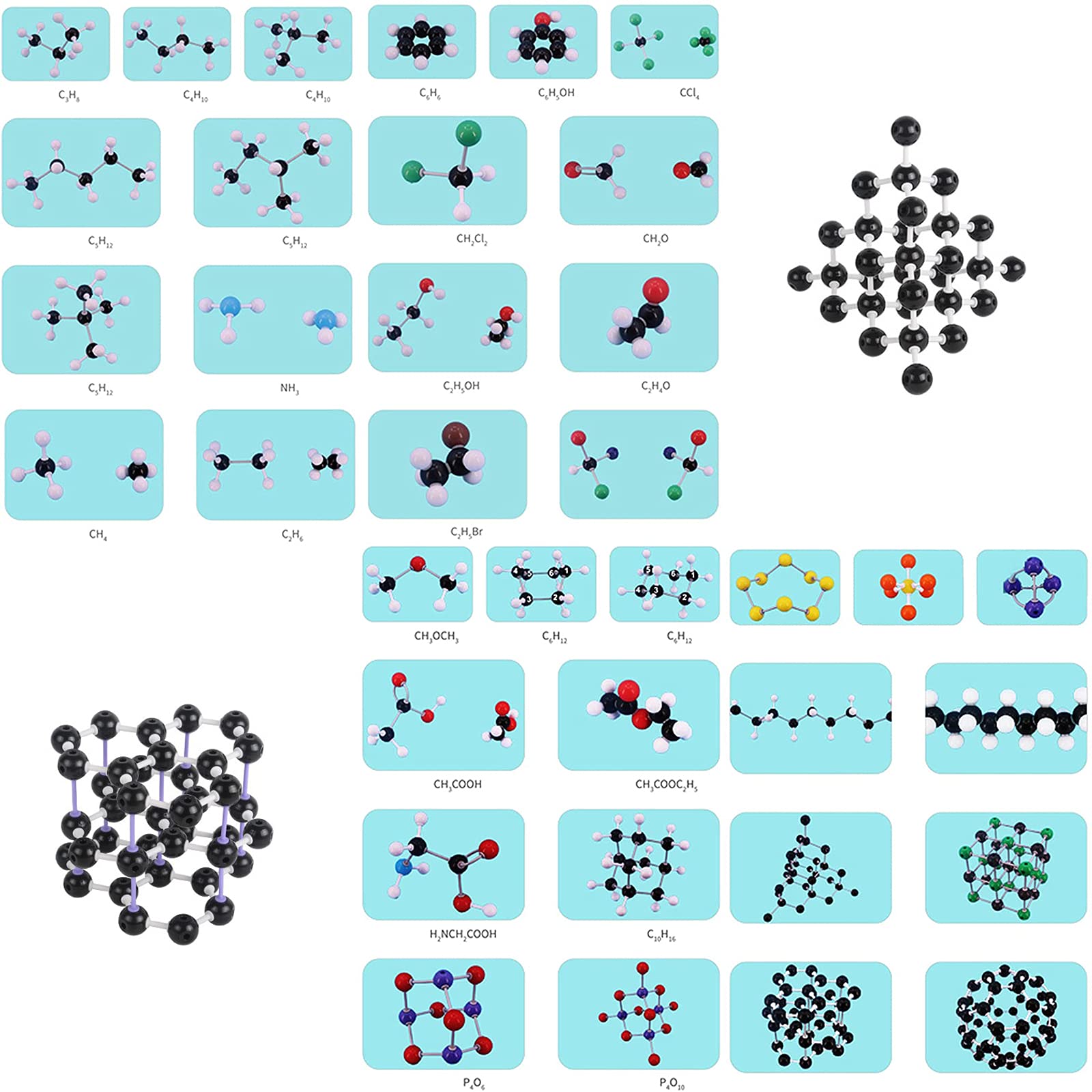 YCWF Molecular Model Kit,974 Pcs Molecular and Atomic Model Kit for Organic and Inorganic Chemistry Learning,Chemistry Structure Kit with Atoms,Bonds & Orbitals for Teacher, Student