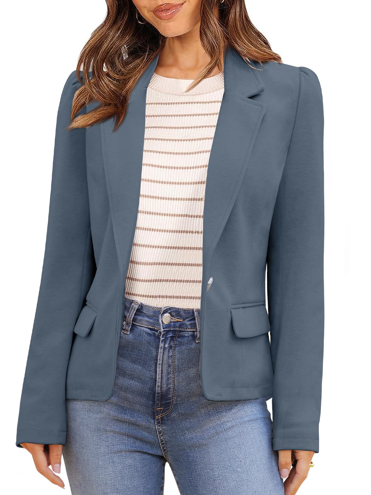 Womens Work Office Wool Jackets Bussiness Long Sleeve Casual Blazer with Pockets