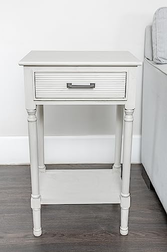 Winter Stone Finished Wooded End Table with Drawer and Storage Shelf, Easy No-Tool Assembly, Black Metal Handle, Smooth Wood Glides for Effortless Use. End Table Nightstand