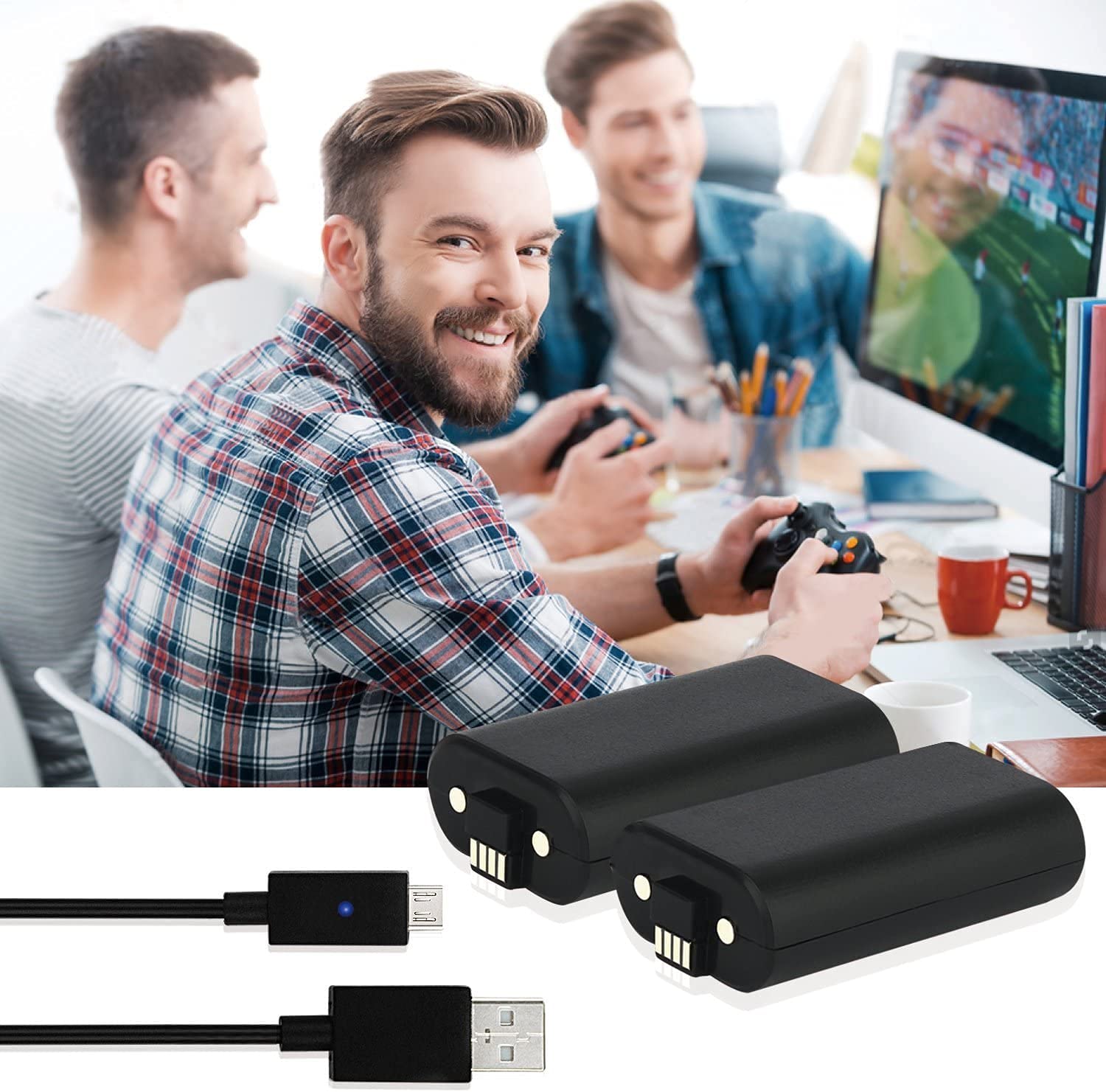 Xbox One Controller Battery Pack, 2 1200mAh Rechargeable Battery Pack for Xbox one with LED/ 5FT Micro USB Charging Cable,Charge and Play for One/One X/S (Not for Xbox Series X/S Controller)