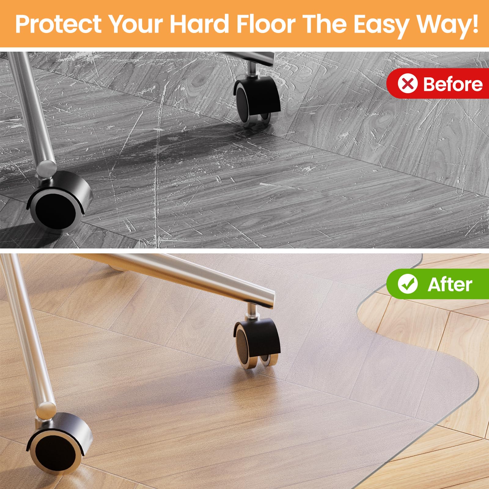 Yecaye Desk Chair Mat for Hardwood Floor, 48"×36" Office Chair Mat, PVC Computer Chair Mat, Floor Protector for Rolling Chair, Only for Hard Floor