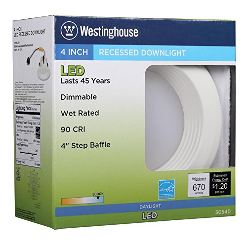 Westinghouse 5054000 65-Watt Equivalent 4-Inch Recessed LED Downlight Dimmable Daylight with Medium Base, White Trim