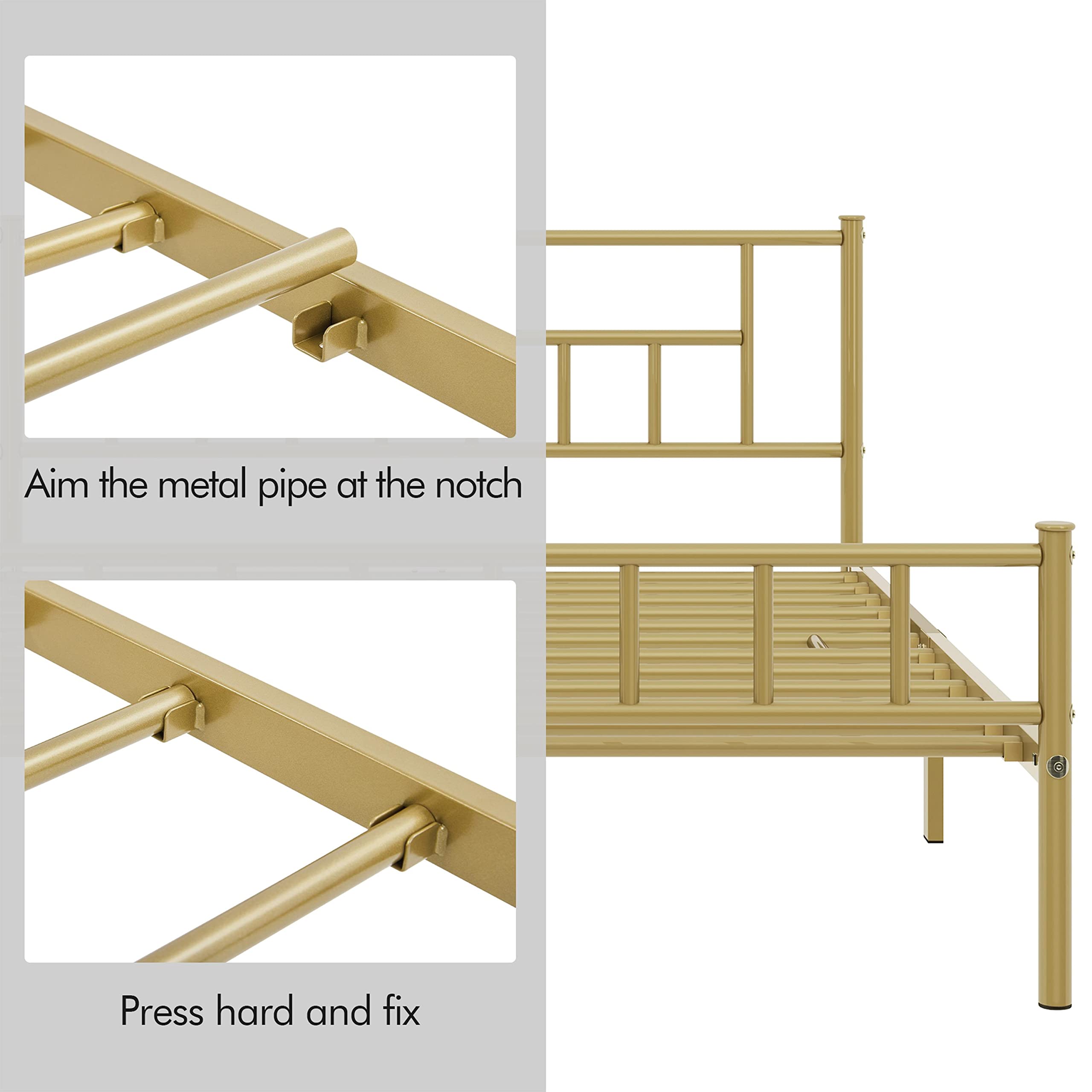 Yaheetech 13 inch Queen Size Metal Bed Frame with Headboard and Footboard Platform Bed Frame with Storage No Box Spring Needed Mattress Foundation Antique Gold